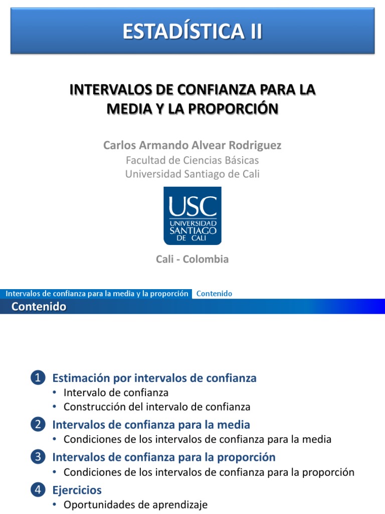 Presentación - Intervalos de Confianza para La Media y La Proporción | PDF | Intervalo de ...