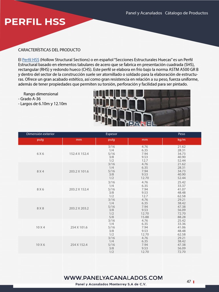Perfil HSS Panel y Acanalados | PDF | Materiales de construcción