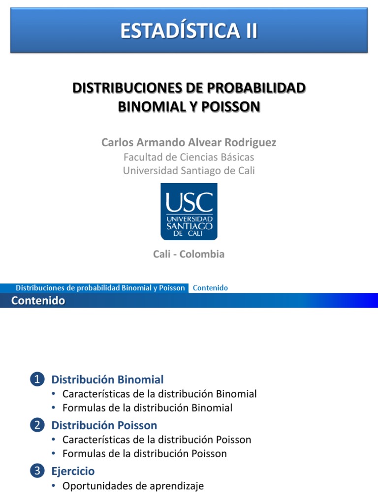 Presentación - Distribuciones de Probabilidad - Binomial y Poisson | PDF | Distribución de ...