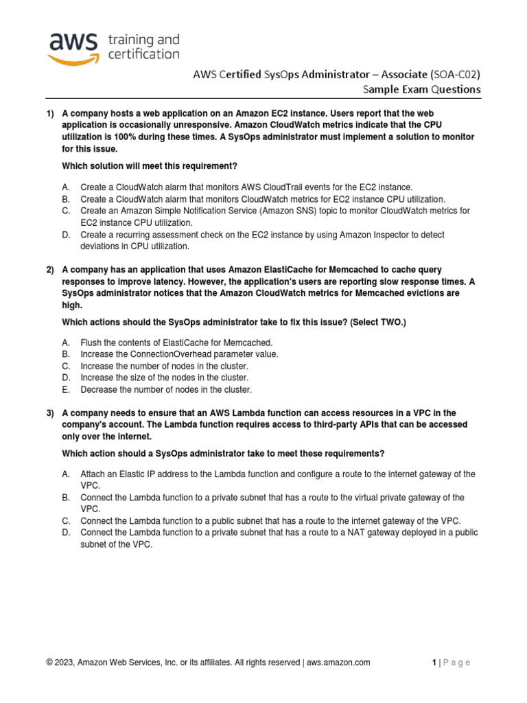 AWS Certified SysOps Administrator Associate - Sample Questions ...