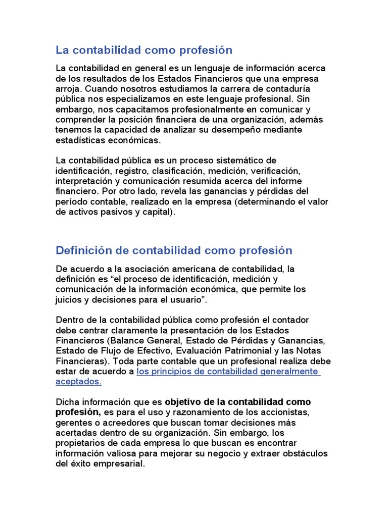 La Contabilidad Como Profesión | PDF | Contabilidad | Negocios económicos