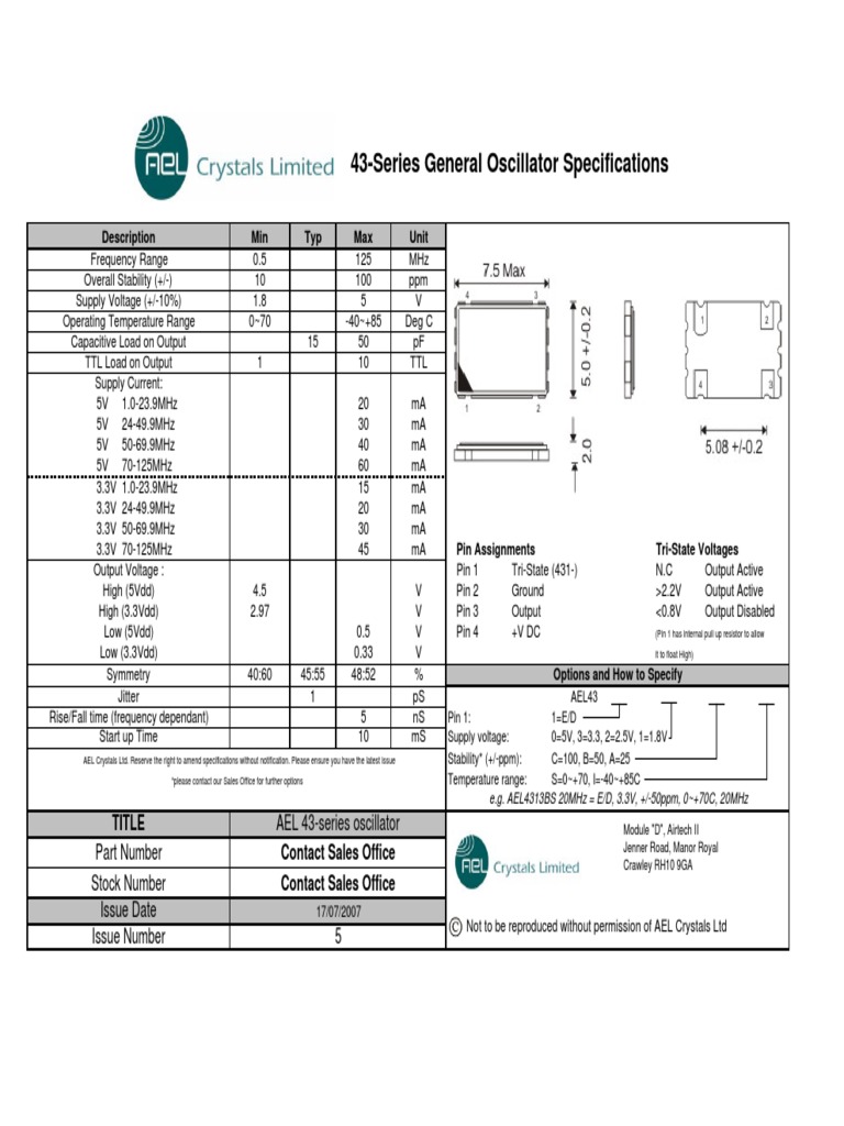 43-Series General Oscillator Specifications: Description Min Typ Max ...