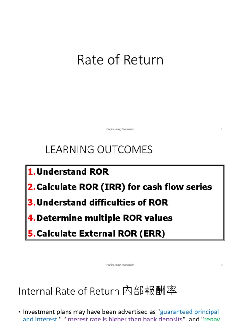 Rate of Return: Engineering Economics 1 | PDF | Internal Rate Of Return ...