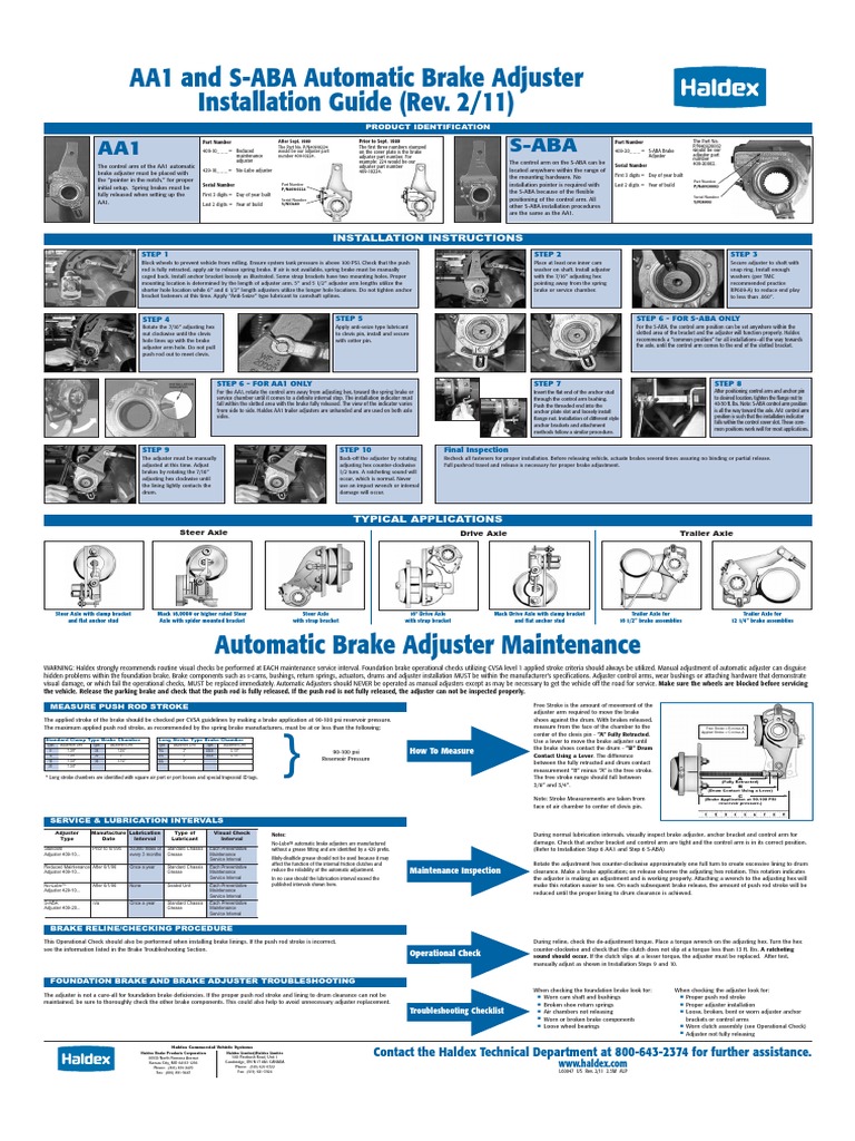 Automatic Brake Adjuster Installation Chart | PDF | Brake | Mechanical ...
