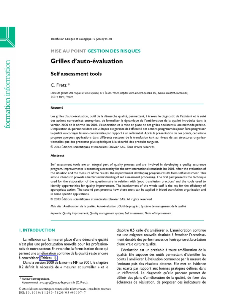 Grilles D'auto-Évaluation: Self Assessment Tools | PDF