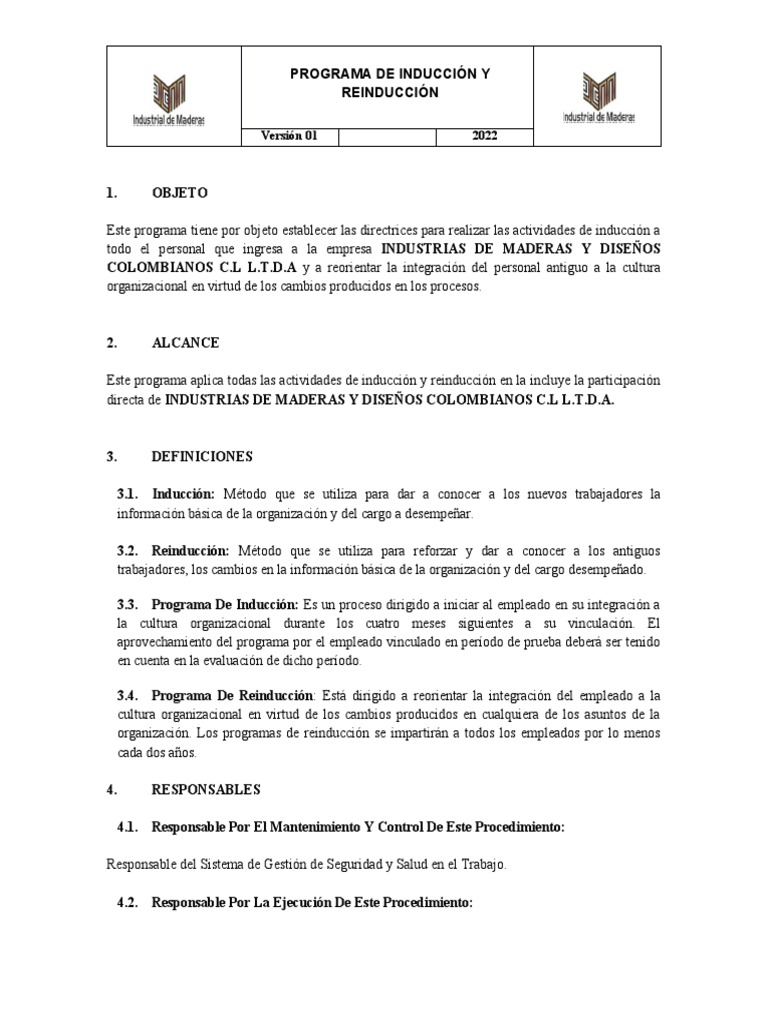 Programa Inducción y Reinducción | PDF | Gestión de recursos humanos | Evaluación