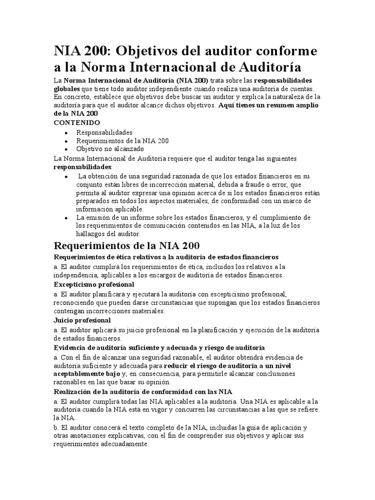 Resumen NIA 200 | PDF