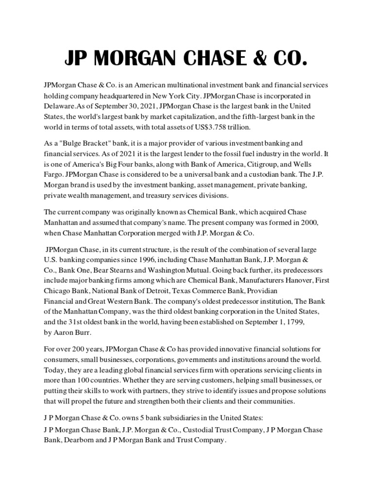 JPMorgan Chase: Mission and Impact | PDF