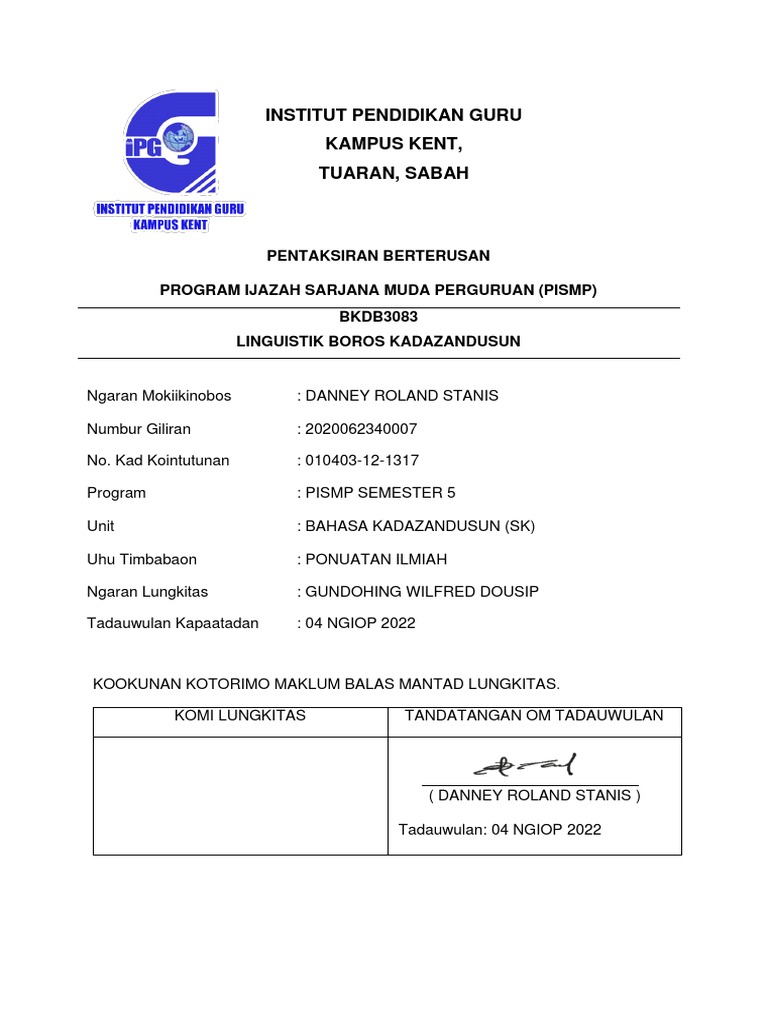 Institut Pendidikan Guru Kampus Kent, Tuaran, Sabah | PDF