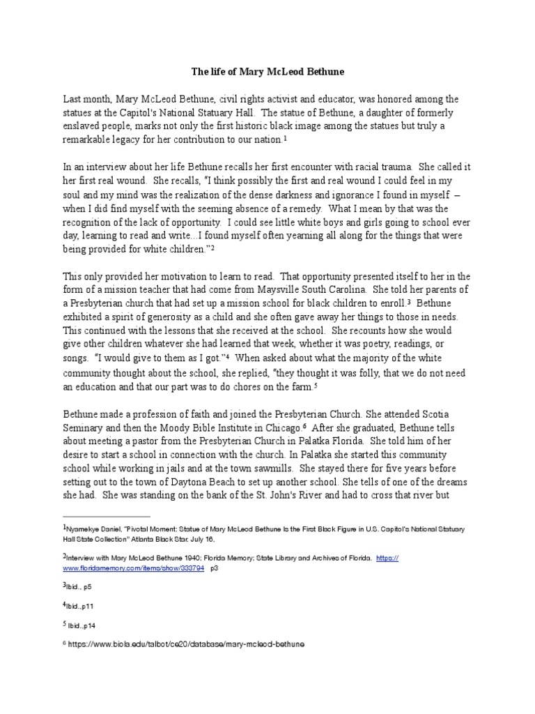 The Life of Mary McLeod Bethune | PDF