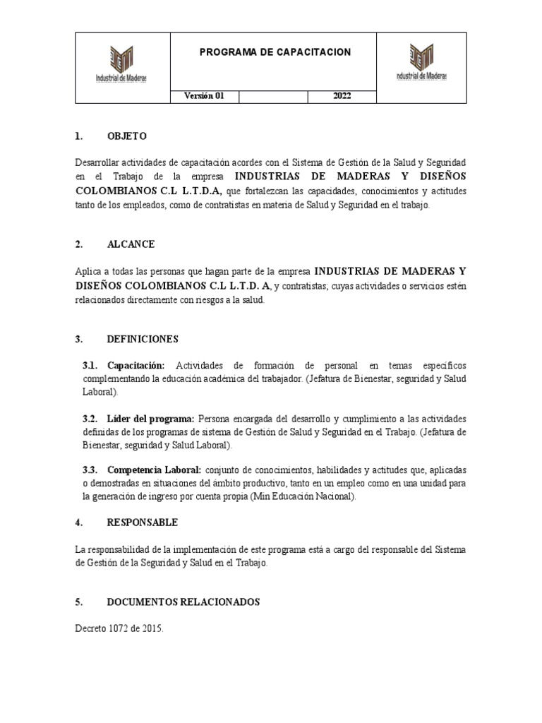 PROGRAMA DE CAPACITACIÓN | PDF