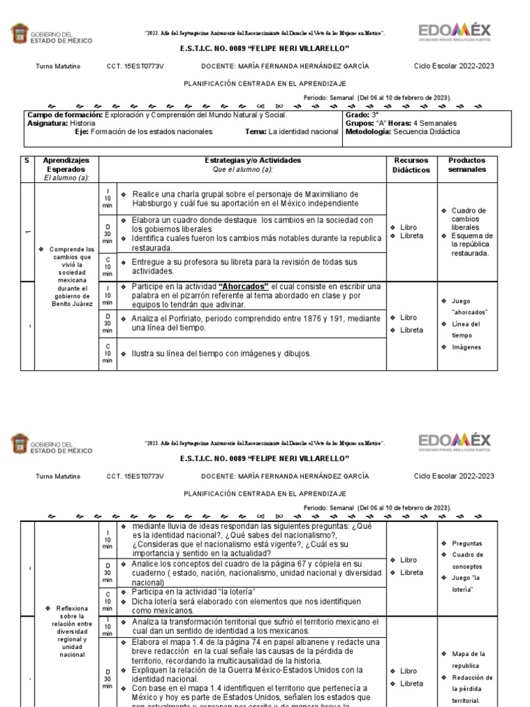 Planeaciones Semanales de 3° Secundaria | PDF | México | Aprendizaje