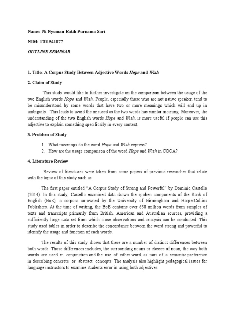Outline Seminar: Name: Ni Nyoman Ratih Purnama Sari NIM: 1701541077 ...