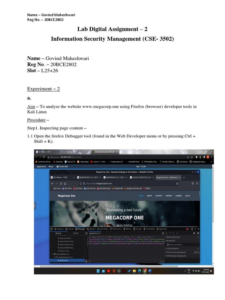 Lab Digital Assignment - 2 Information Security Management (CSE-3502) | PDF | Proxy Server ...