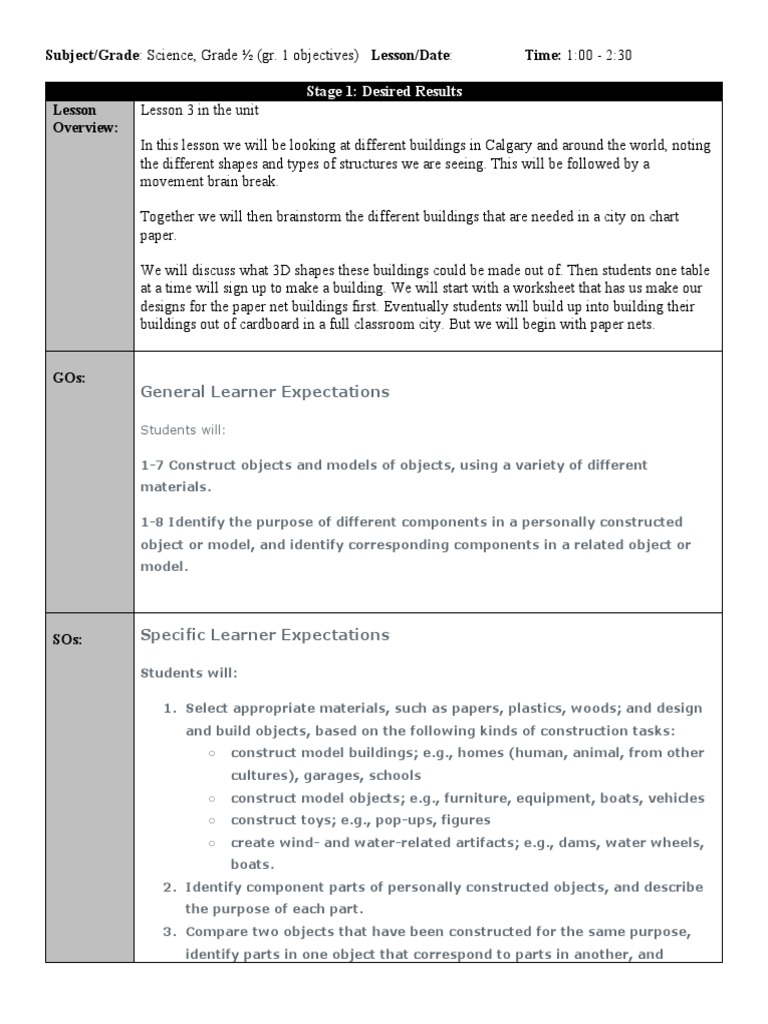 Buildings in Our City Lesson With Paper Net Plan | PDF | Behavior ...