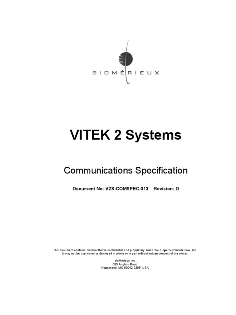 BCI Specification For VITEK Systems Version 13 Rev.D. | PDF ...