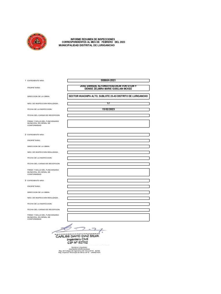 INFORME TECNICO #17 Obra Huachipa 15 - 02 - 23 LOTE A23 LPB | PDF ...