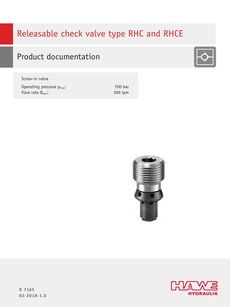Releasable Check Valve Type RHC and RHCE: Product Documentation | PDF ...