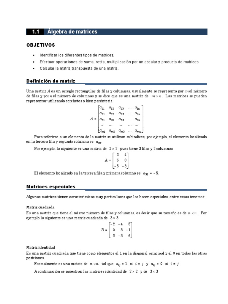 Matrices: tipos y operaciones | PDF | Matriz (Matemáticas) | Determinante