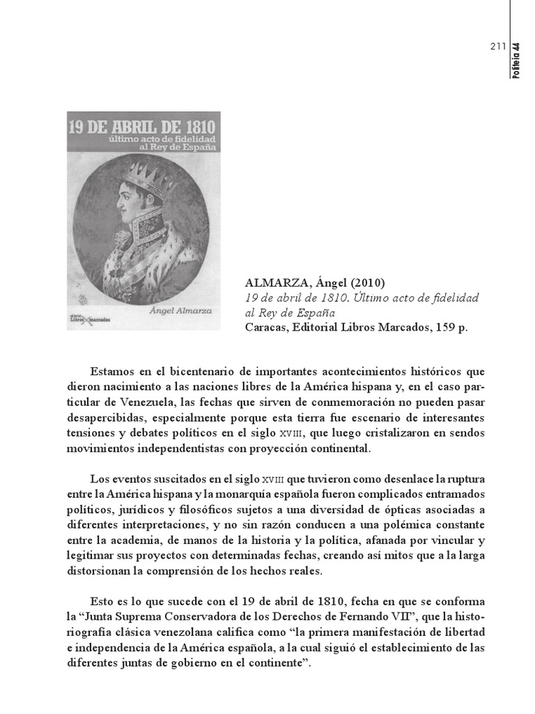 19 de Abril de 1810 Reseña Libro de Almarza | PDF