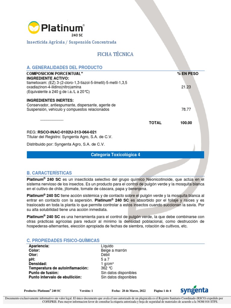 Fichatecnica-Platinum 240 SC | PDF | Agua | Residuos
