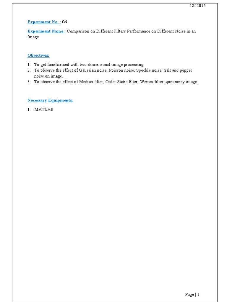 Experiment No.: Experiment Name | PDF | Median | Filter (Signal Processing)