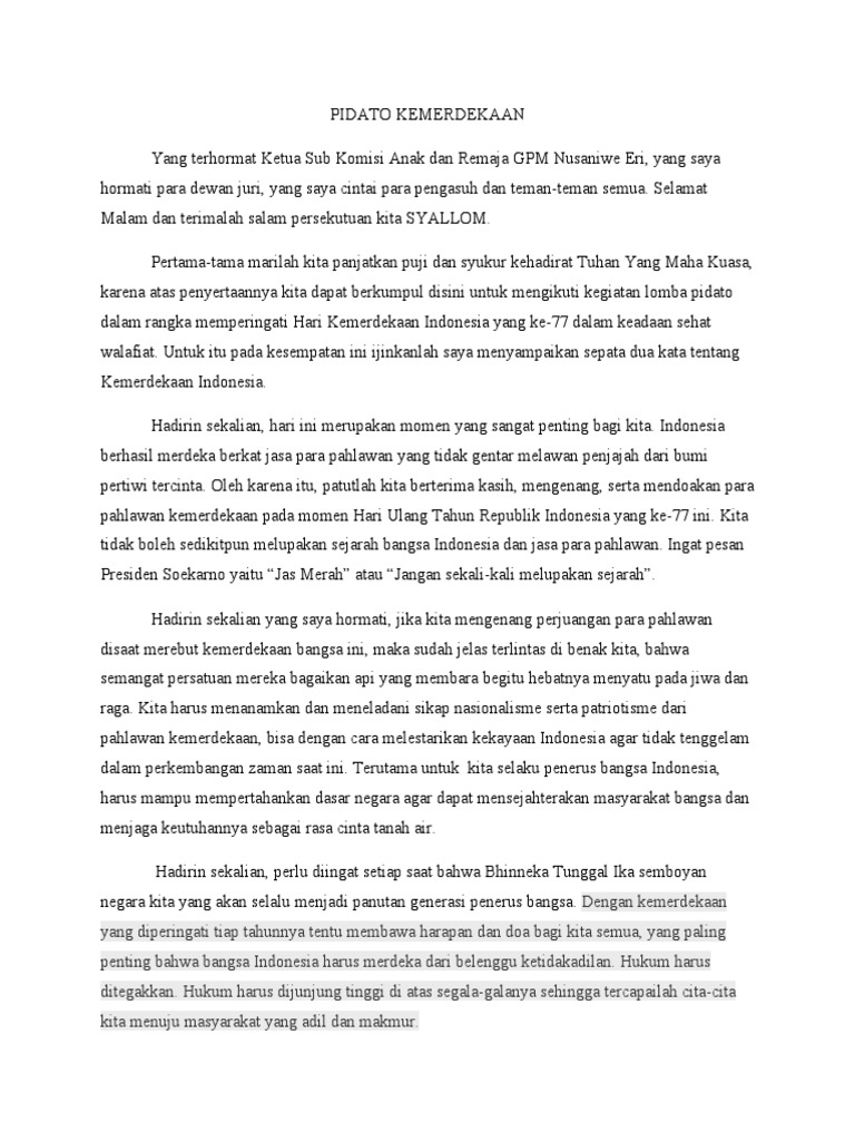 Pidato Hari Kemerdekaan Indonesia | PDF