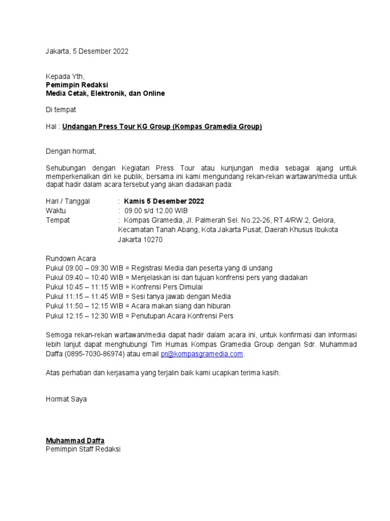 Undangan Media & Rundown Press Tour Media | PDF