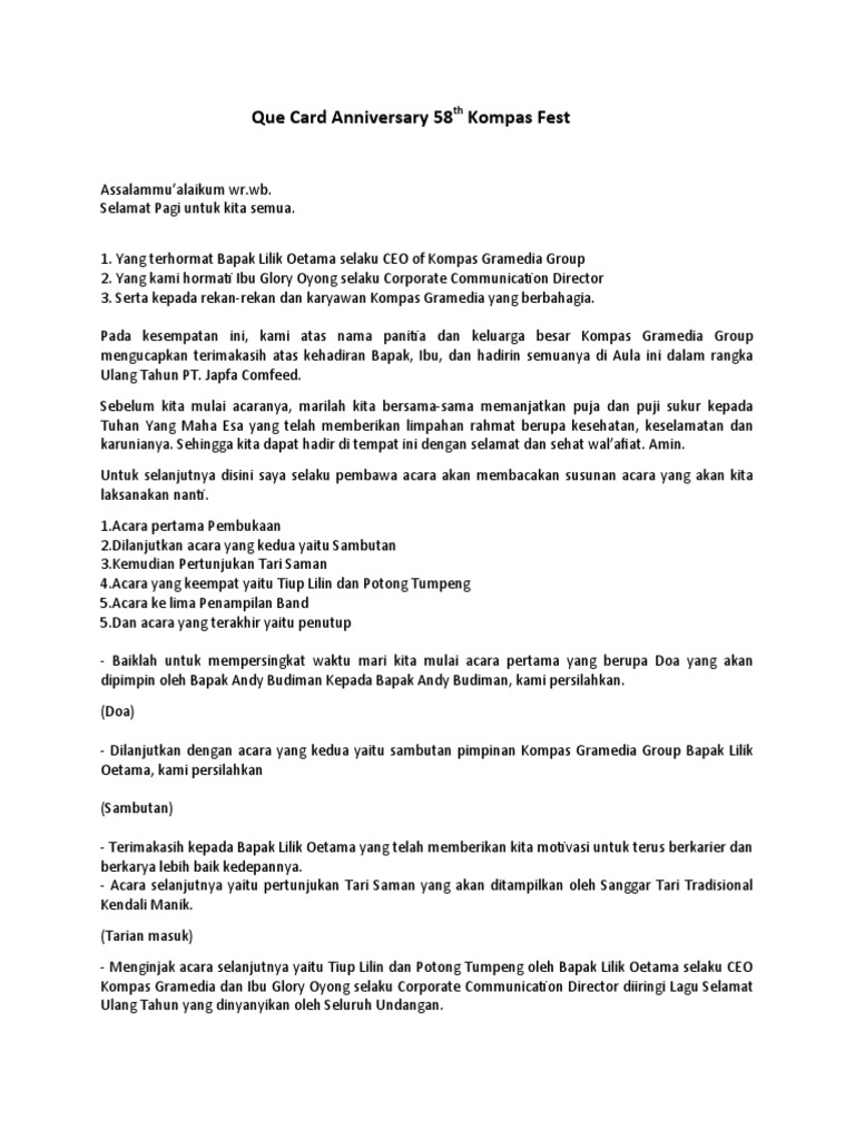 Que Card Acara Ulah Tahun Perusahaan | PDF