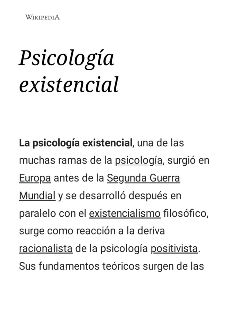 La Psicología Existencial, Una de Las | PDF | Existencialismo | Sicología
