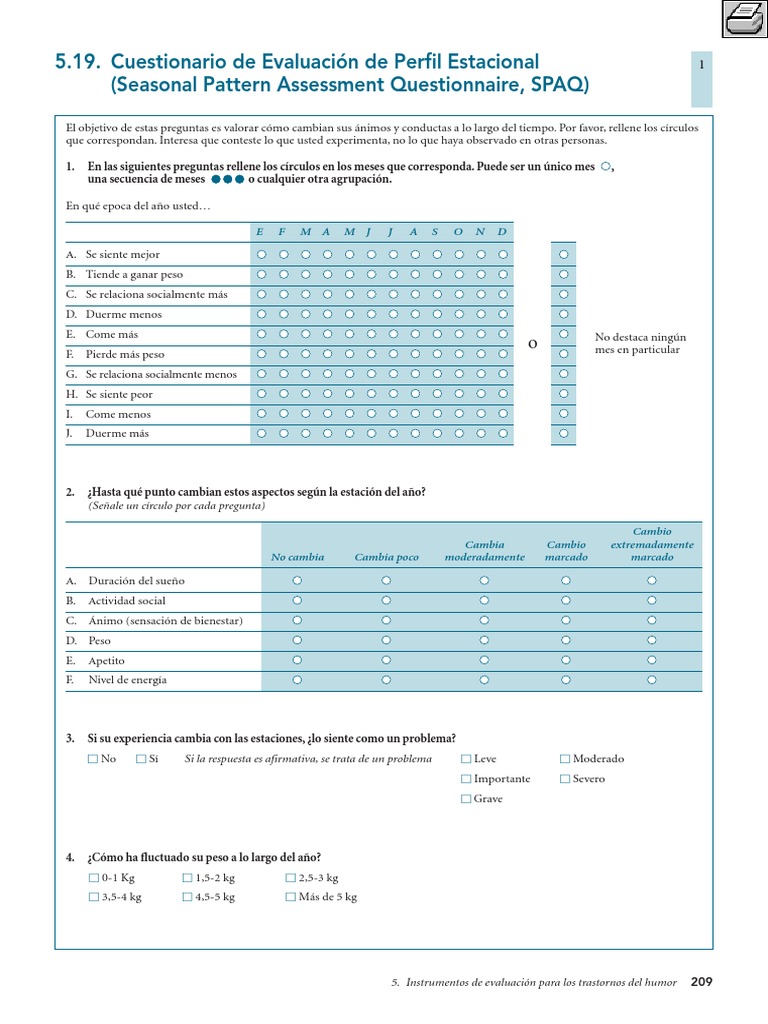 Cuestionario de Evaluación de Perfil Estacional (SPAQ) | PDF