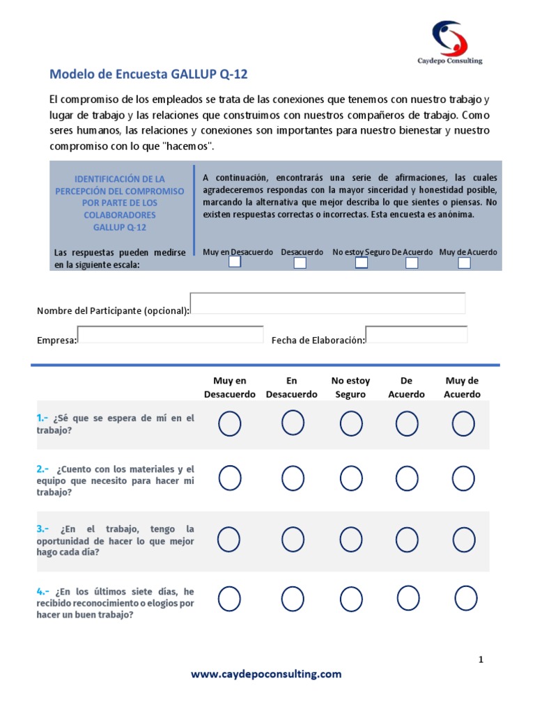 Modelo de Encuesta GALLUP Q-12: Identificación de La Percepción Del ...