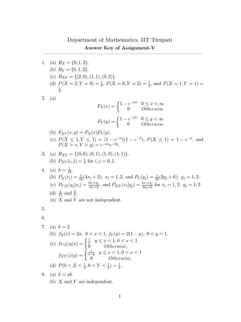 Math Assignment Answer Key | PDF