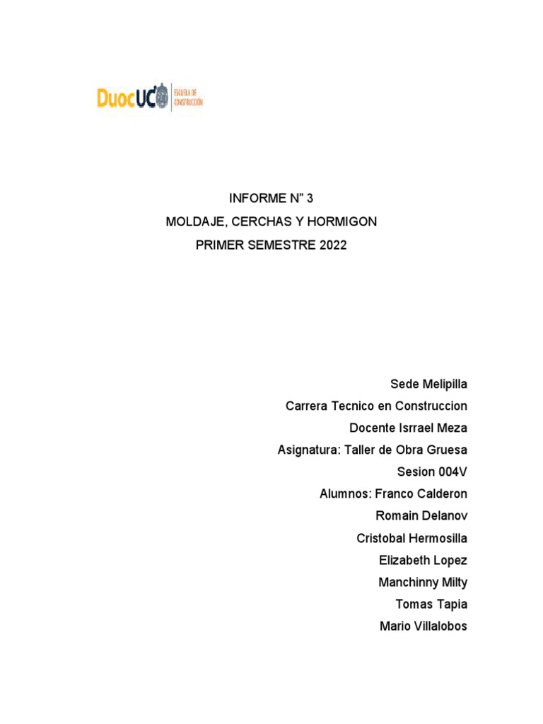 Informe 3 | PDF | Hormigón | Herramientas