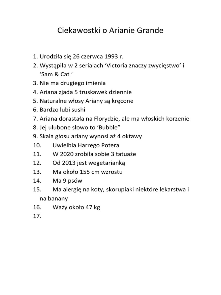 Ciekawostki o Arianie Grande | PDF