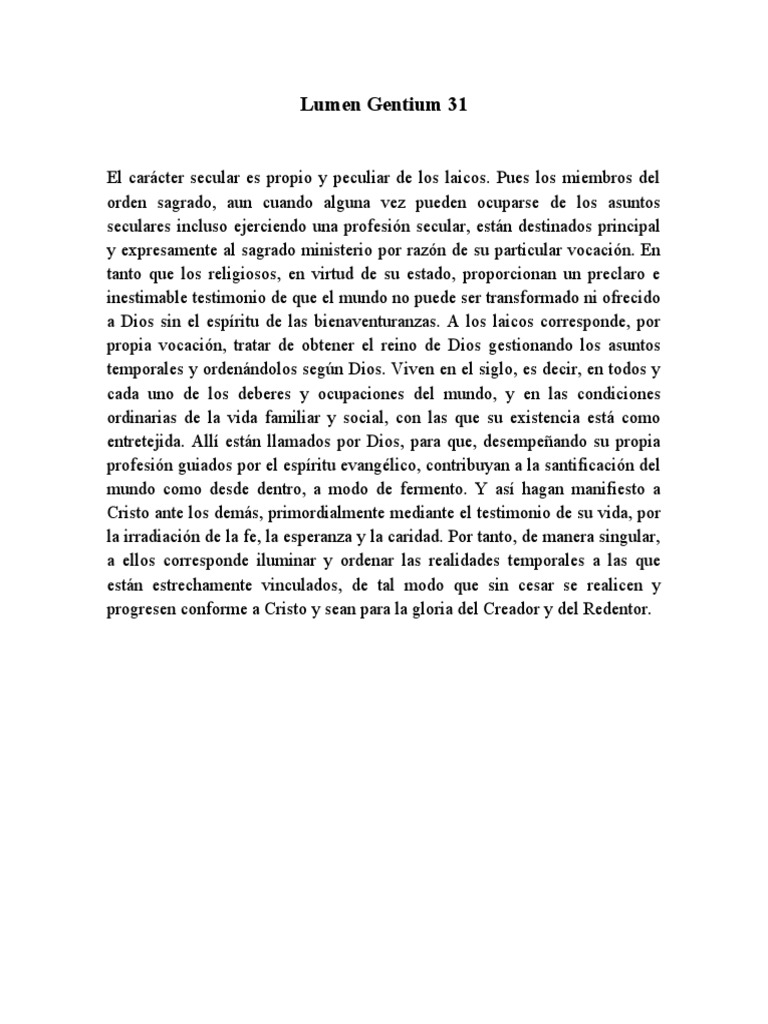 Lumen Gentium 31 y 32 | PDF | Laicado | Cristo (título)