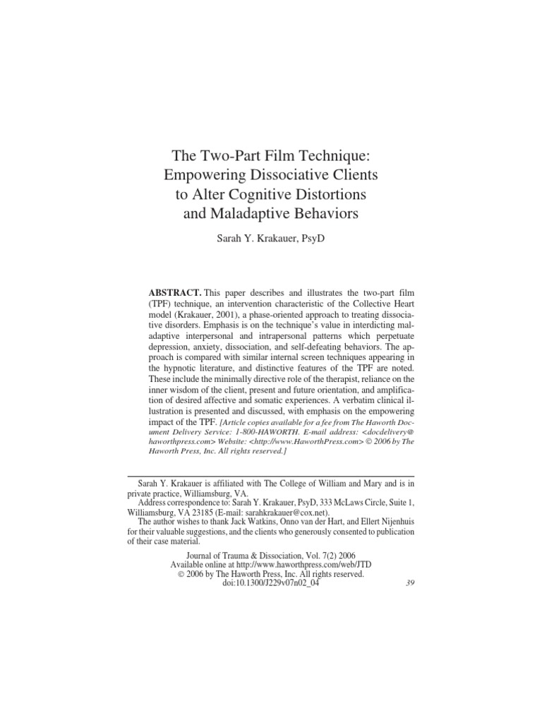 The Two Part Film Technique Empowering D | PDF | Dissociation ...