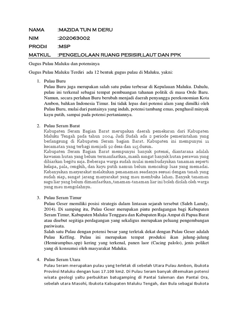 MSP_Tugas Pengelolaan Ruang Pesisir, Laut, dan PPK_12 Gugus Pulau di Maluku | PDF