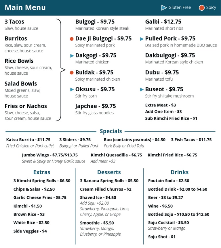 Tako Menu | PDF | Korean Cuisine | Sauce
