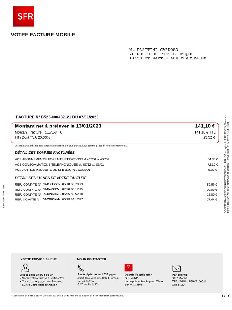 SFR Facture PDF | PDF | Taxe sur la valeur ajoutée | Secteurs du service