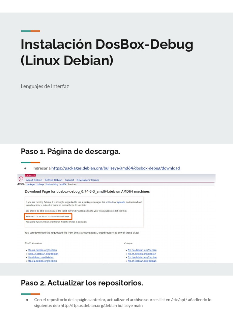Instalación Dosbox-Debug (Linux Debian) : Lenguajes de Interfaz | PDF