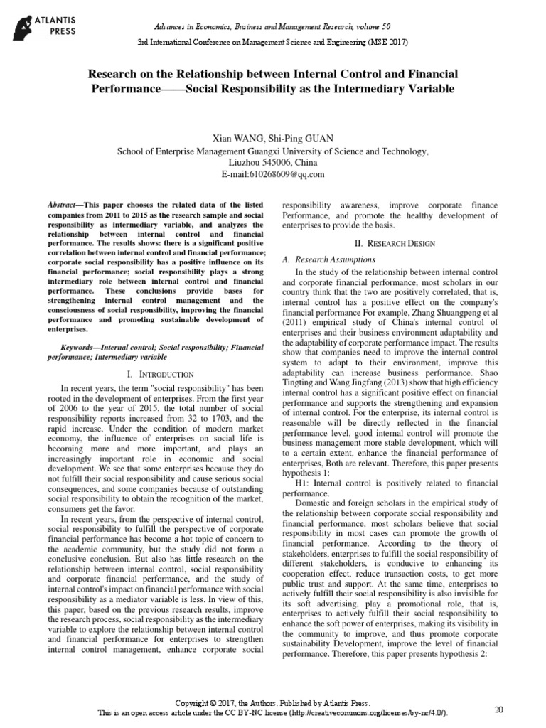 Research On The Relationship Between Internal Control and Financial Performance - Social ...