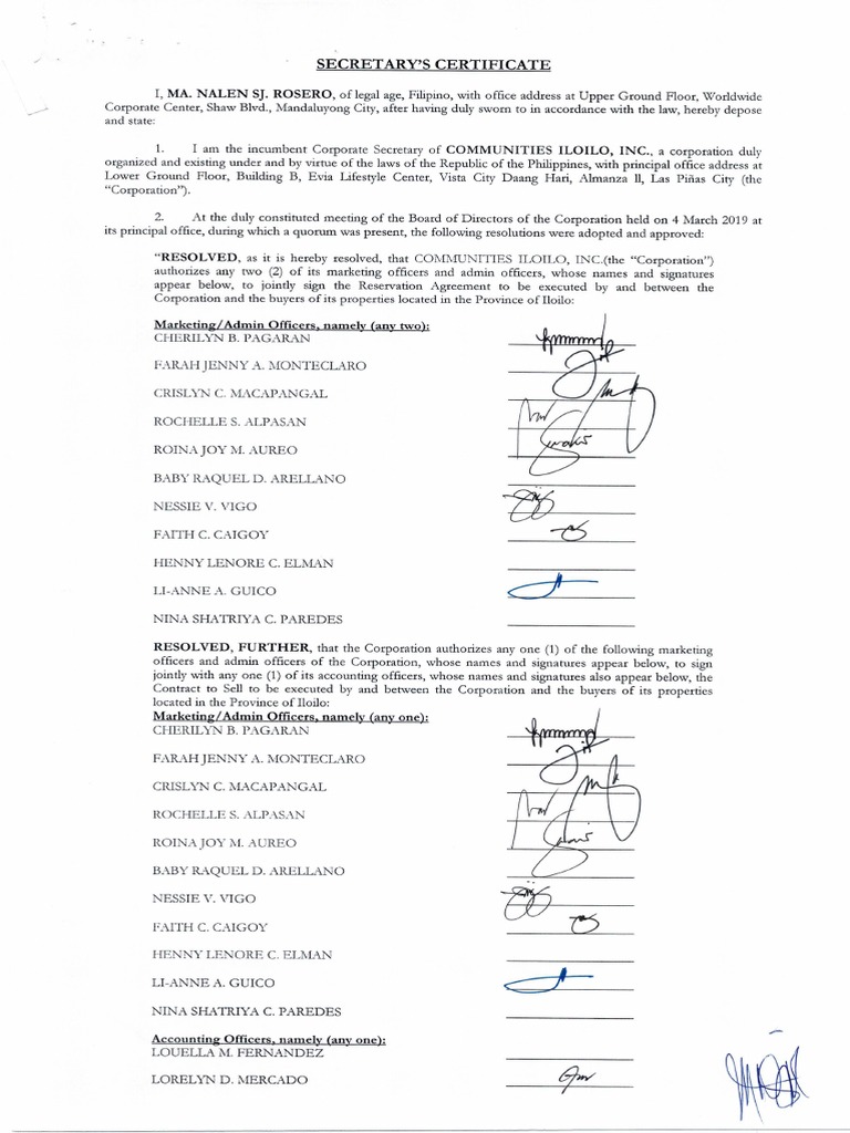 CAMELLA SEC CERT - Cherilyn Pagaran Signatory | PDF