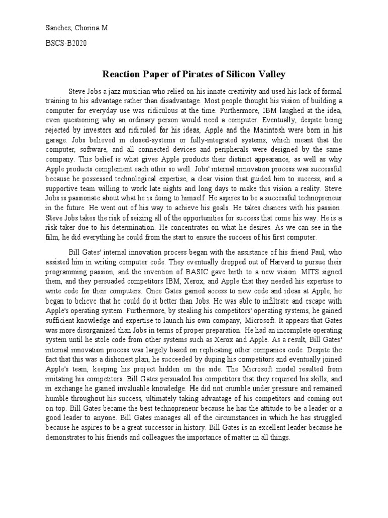 Pirates of Silicon Valley Reaction Paper | PDF | Apple Inc. | Steve Jobs