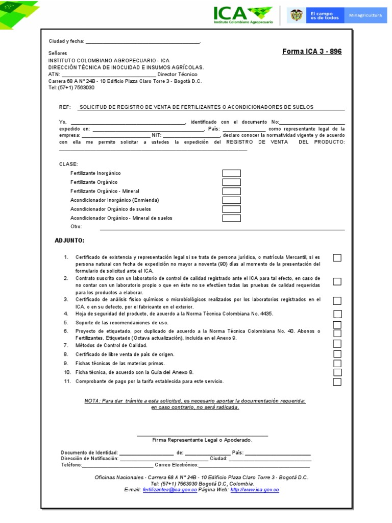 Forma ICA 3 - 896: Adjunto | PDF | Fertilizante | Solubilidad
