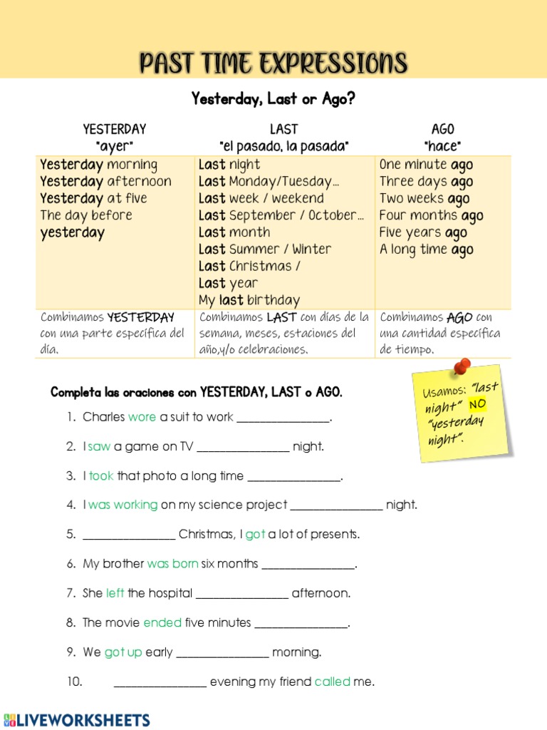 Time Expressions Past Simple | PDF