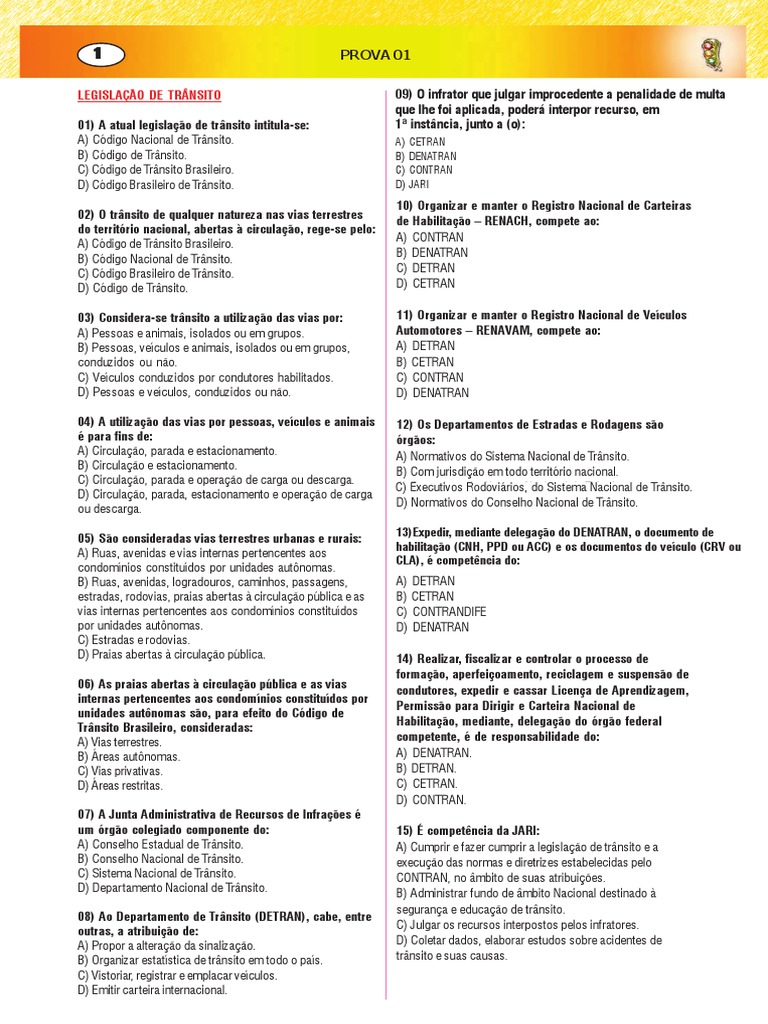 Provas Simuladas 37 1 | PDF | Carteira de Motorista | Veículos