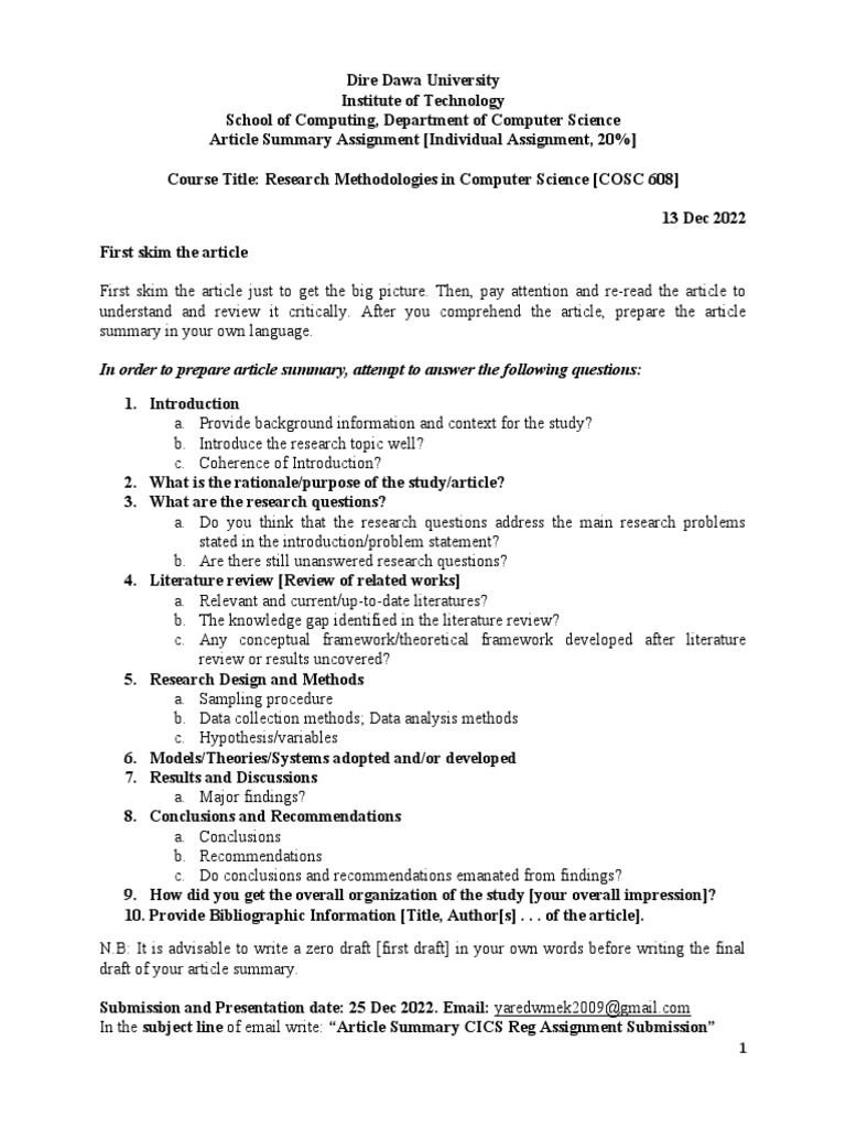 Article Summary Individual Assignment Guideline For CS Reg Ext For | Download Free PDF | Science ...