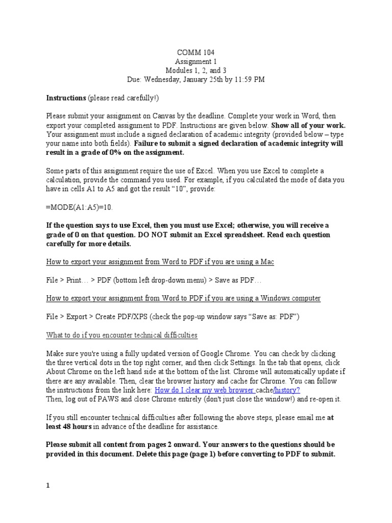 COMM 104 Assignment 1 Instructions | PDF | Quartile | Provinces And ...