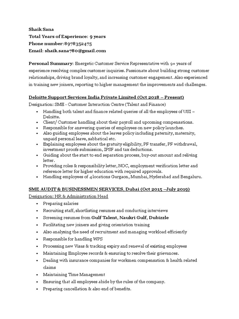 Sana Resume - CS | PDF | Employment | Payroll